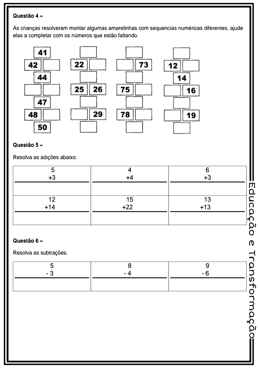 Matemática Atividade de matemática para trabalhar nas séries iniciais do ensino fundamental ...
