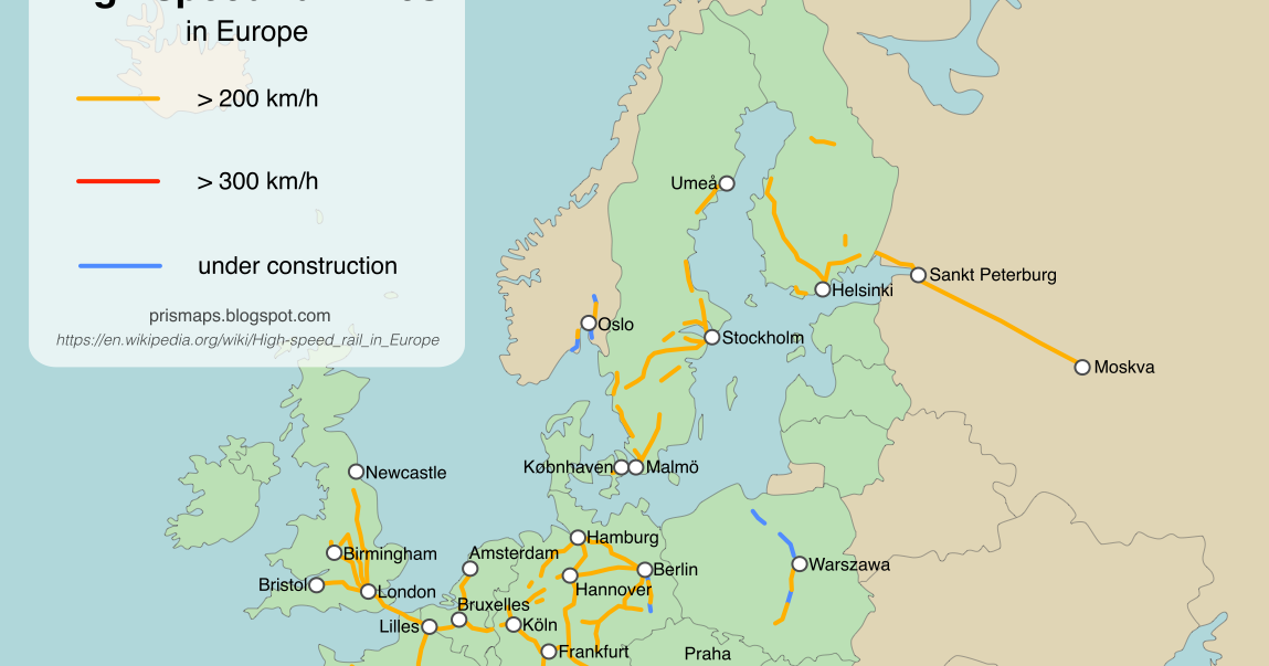Prismaps - Maps of Europe: High-speed rail lines in Europe