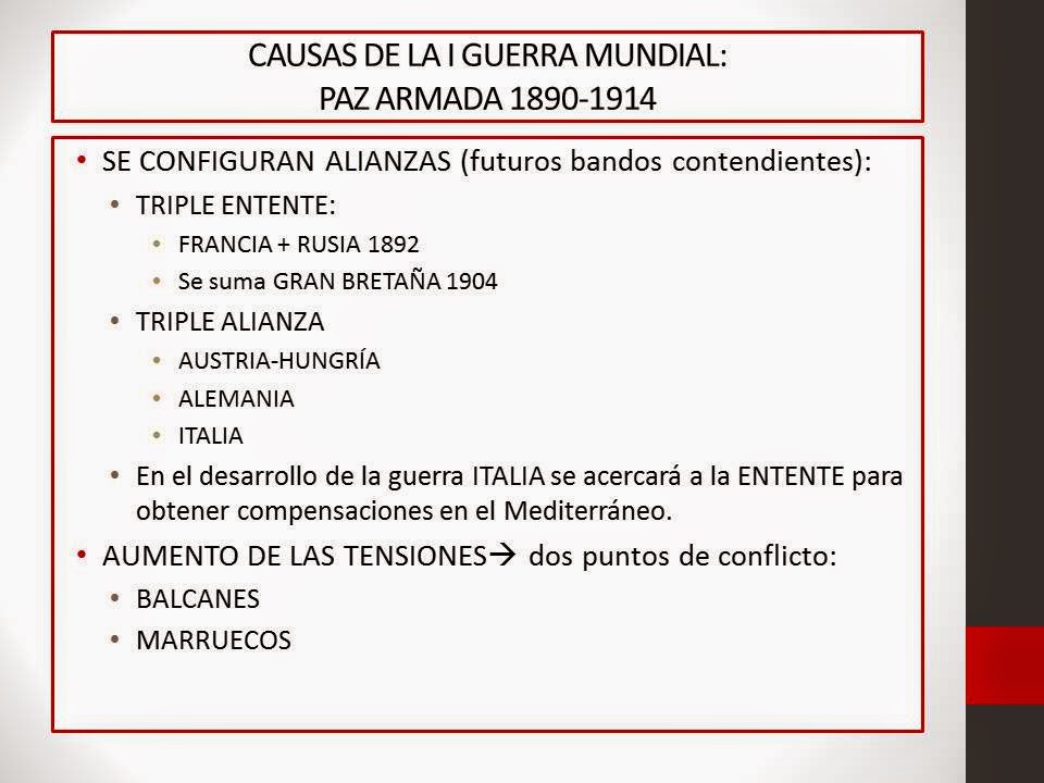 RECURSOS PARA LA CLASE DE SEXTO: CAUSAS DE LA PRIMERA GUERRA MUNDIAL