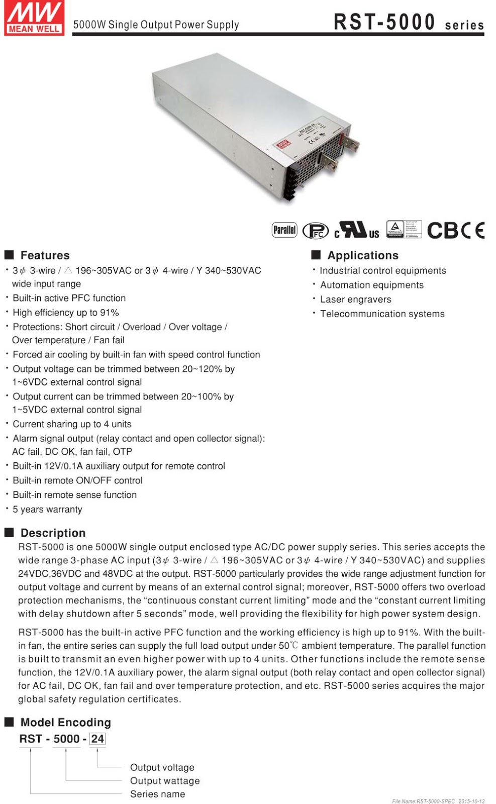 RST-5000-48 3 Phase Input 5000w 48v Meanwell Power Supply