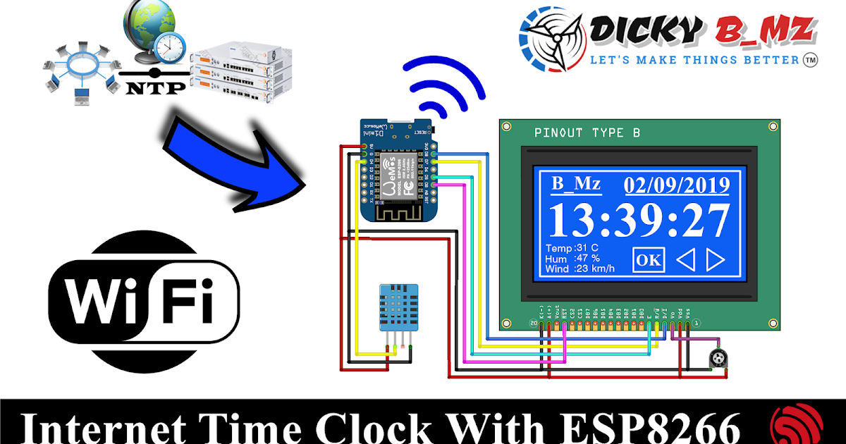 Membuat Internet Time Clock dengan Server NTP menggunakan ESP8266 Wemos D1 + LCD 128x64 - Dicky B_Mz