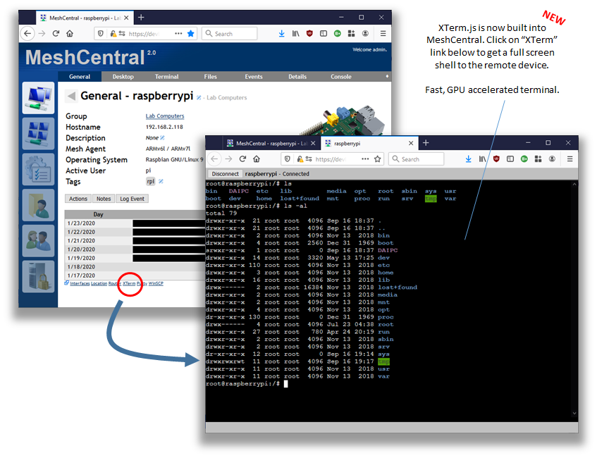 MeshCentral - Docker Agent, XTerm, TLS 1.3, URL Tracking, Spanish