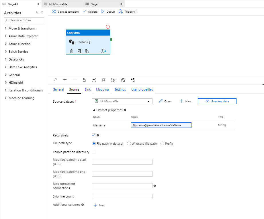 Microsoft BI Tools: Azure Data Factory - Parameters event based triggers