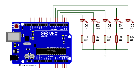 PROYECTRONICS: Secuencia de 5 LEDs con Arduino