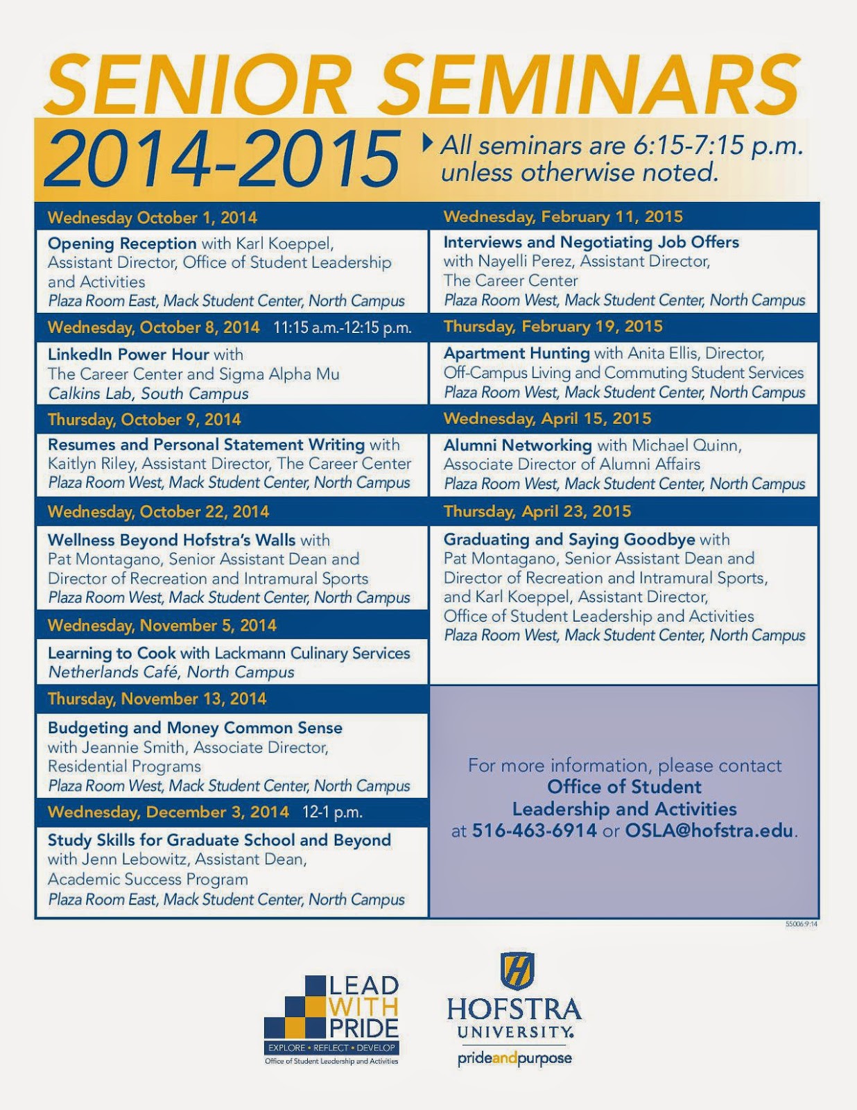 Hofstra Student Life: Senior Seminars!- Workshops for beyond Hofstra's ...