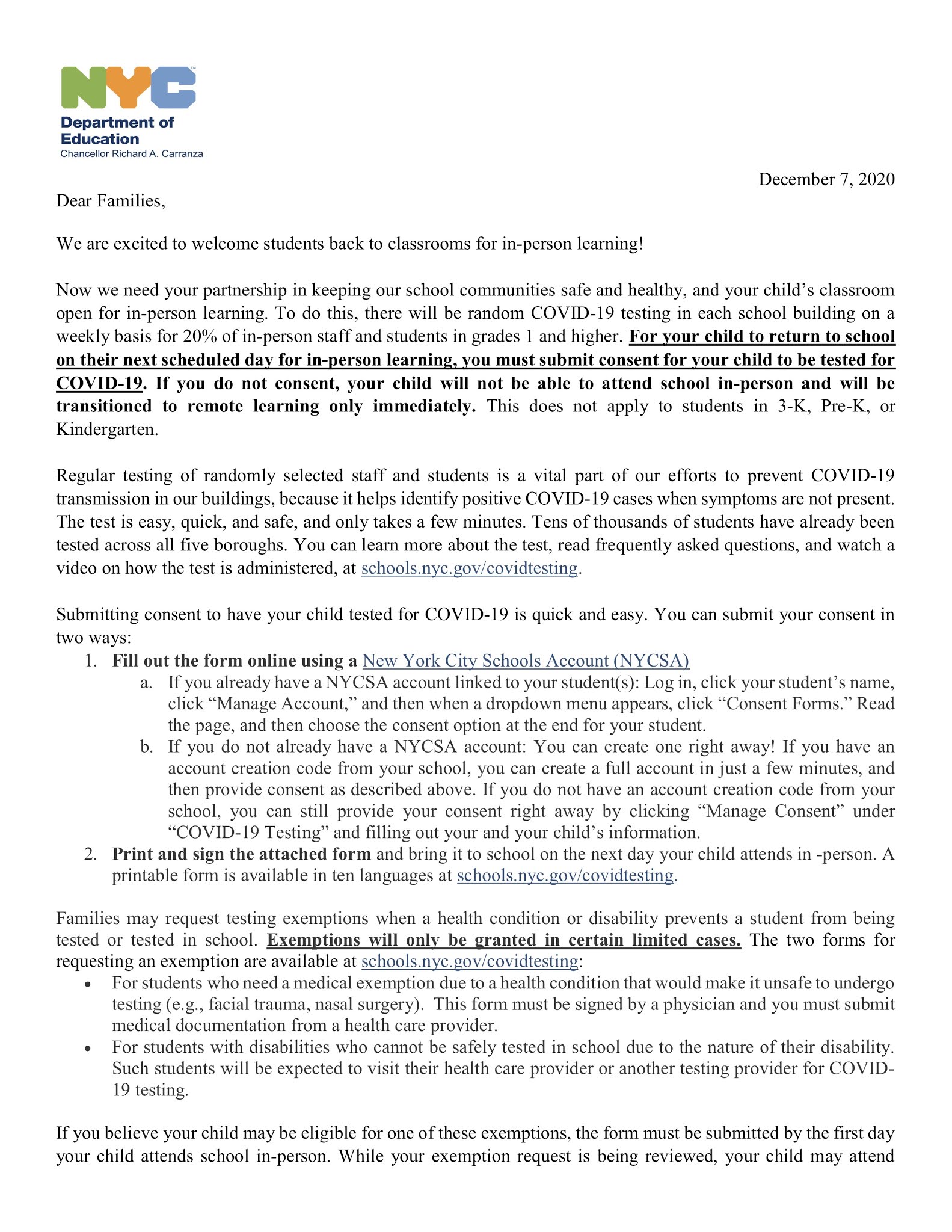 PS 130M Parents Association 一三零小學家長會: PS 130M/Chancellor's Letter ...