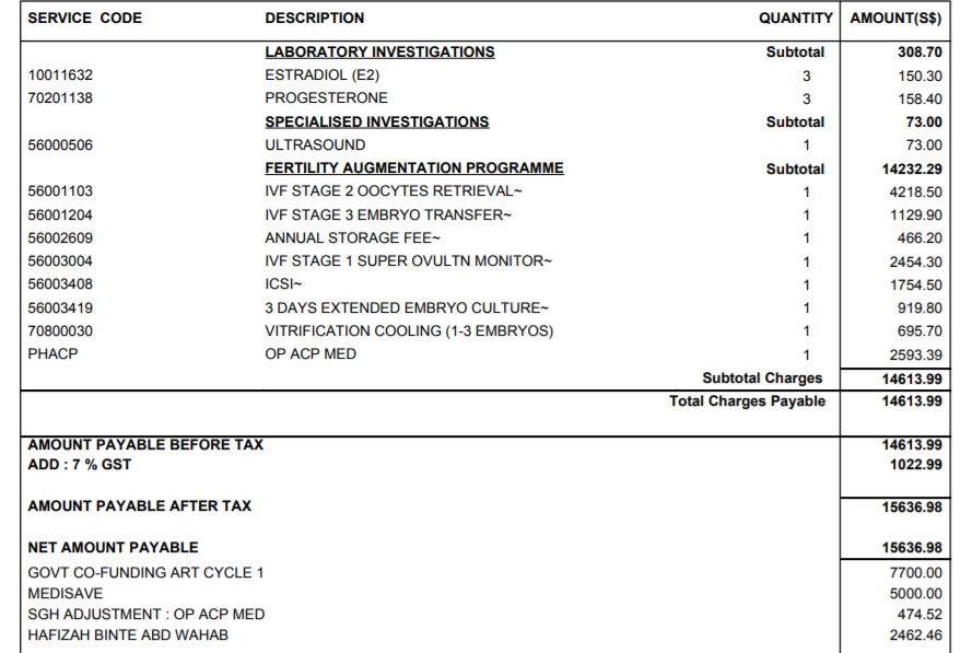 Total cost for our first IVF procedure