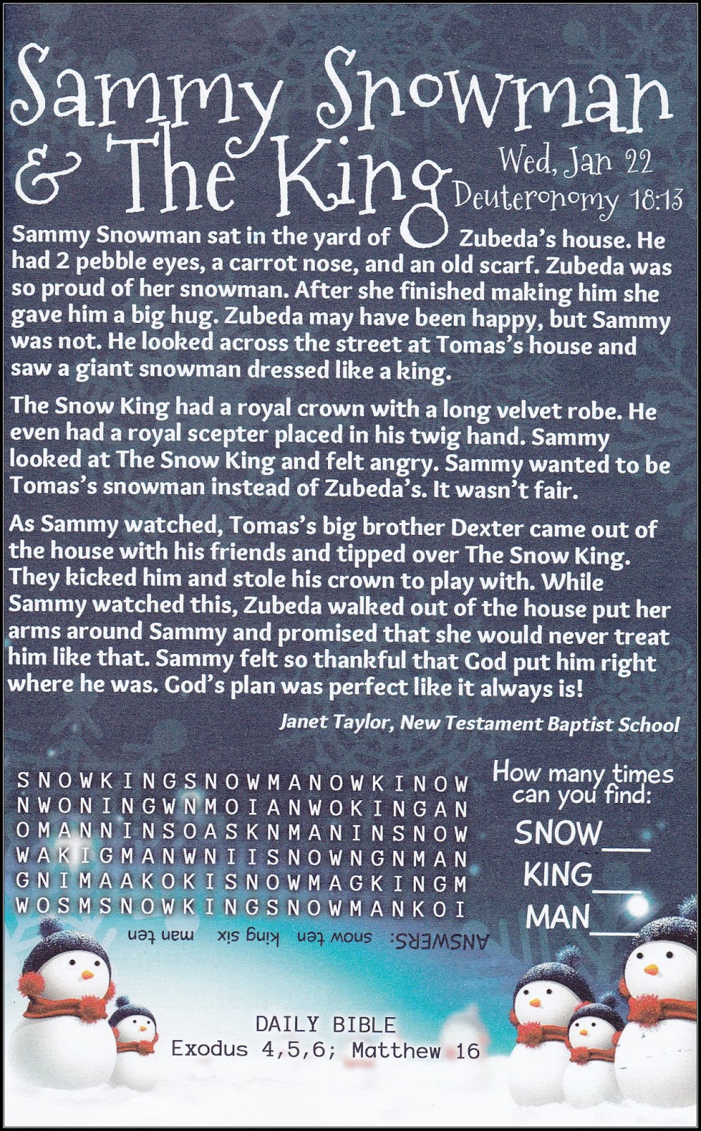 Children's Gems In My Treasure Box: Sammy Snowman And The King ...