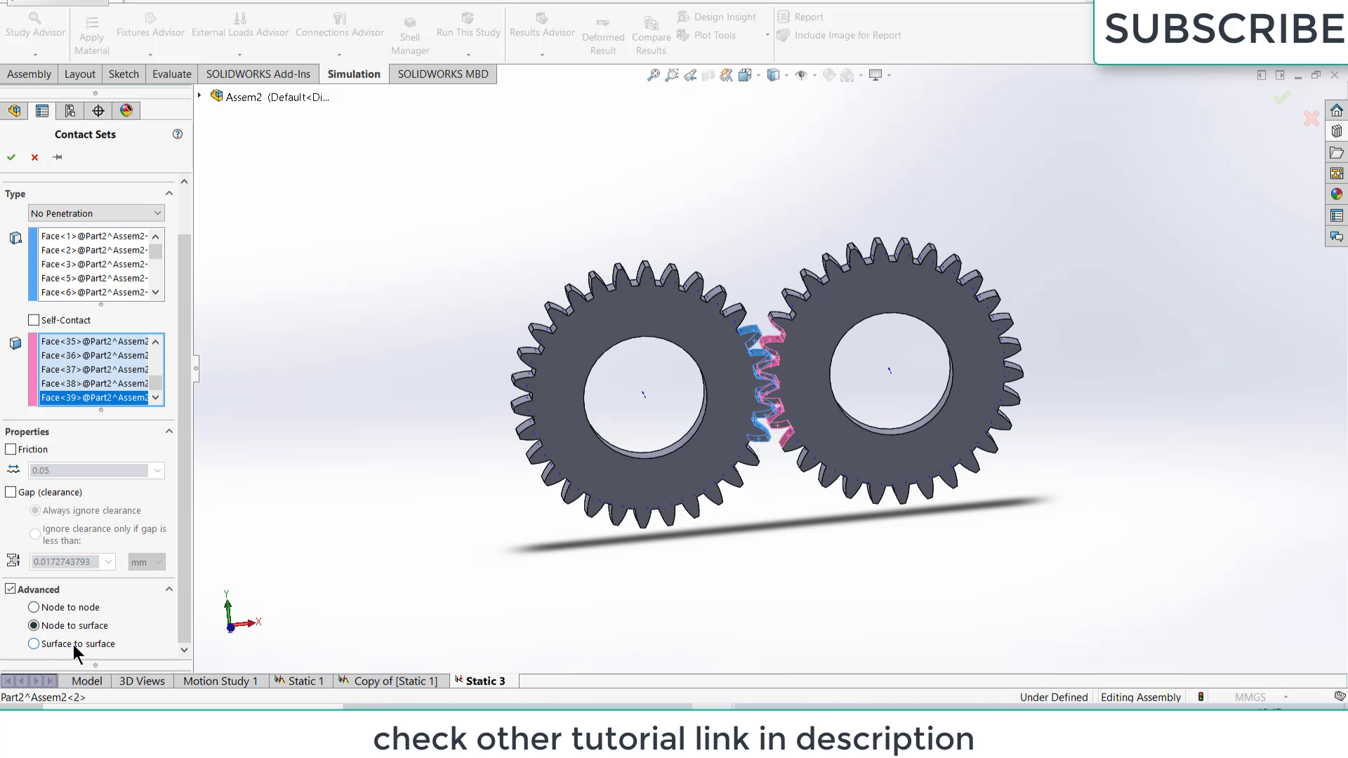 Spur Gear Simulation in Solidworks