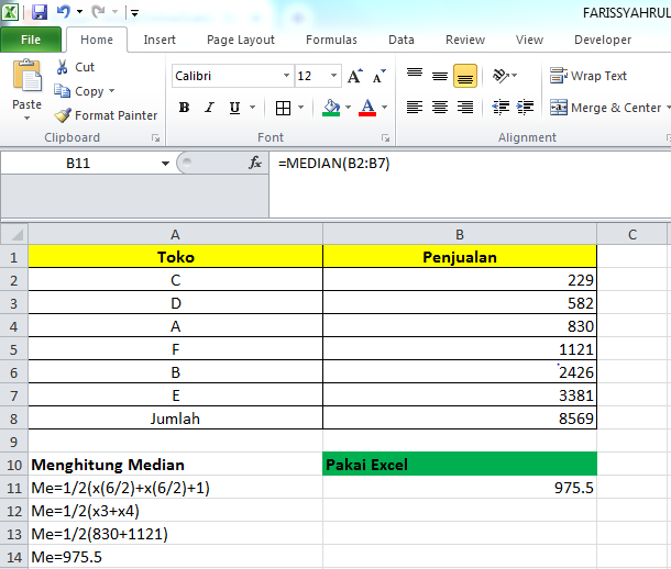 Cara Mencari Mean,Median Dan Modus di Data Tunggal Dengan Excel