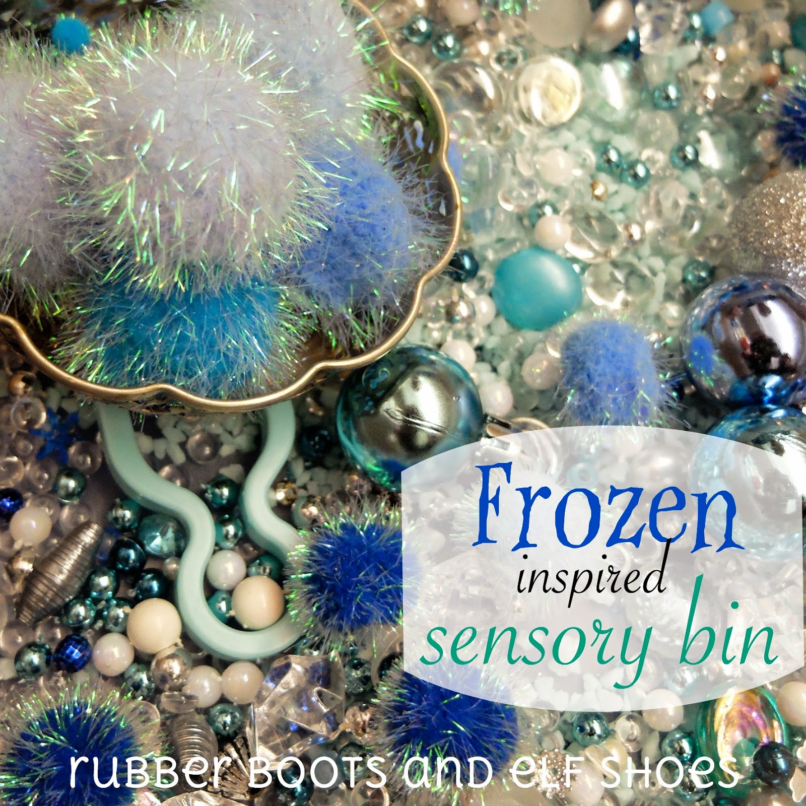 sensory bins - rubber boots and elf shoes