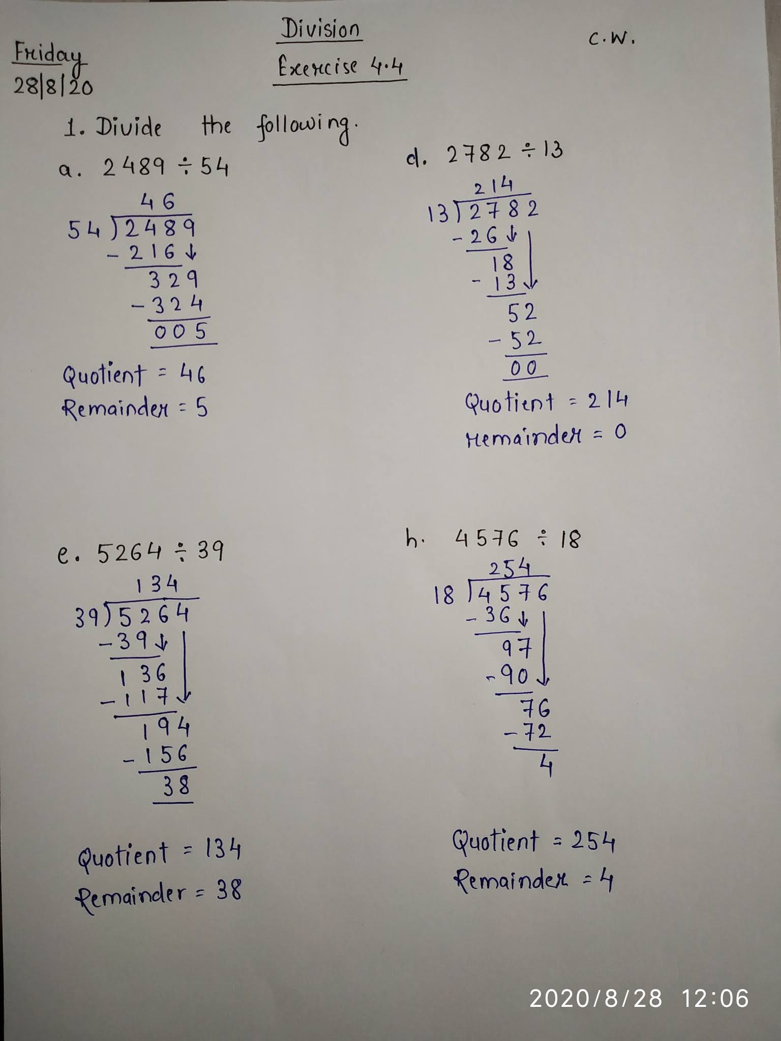 PIS BARODA STD-4: Math, Division