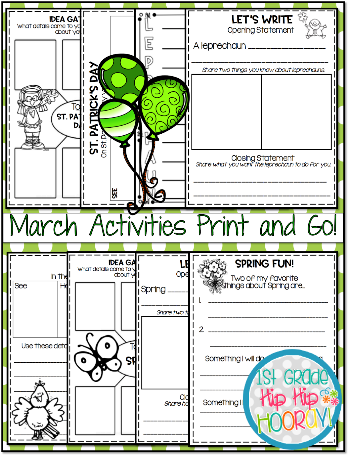 1st Grade Hip Hip Hooray!: March Math and Literacy Activities!