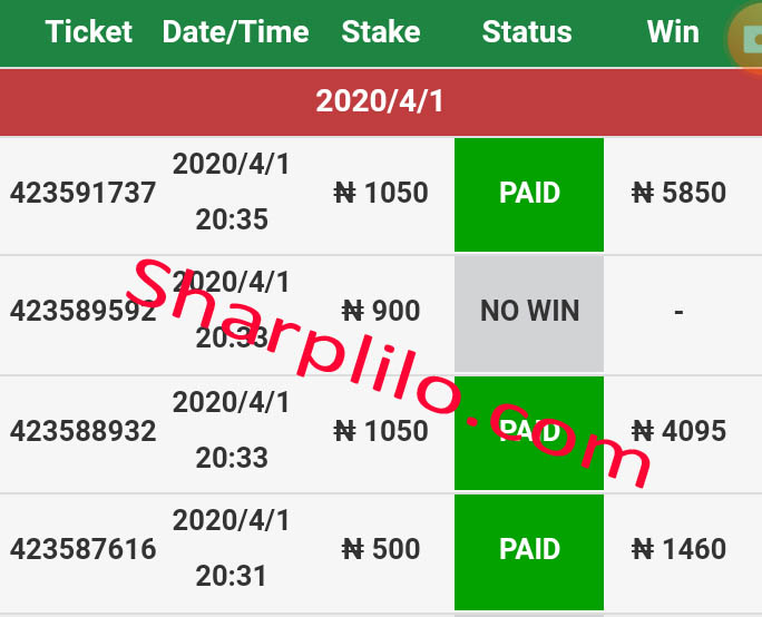 Bet9ja Virtual Football Winning Tickets Screenshot 2020