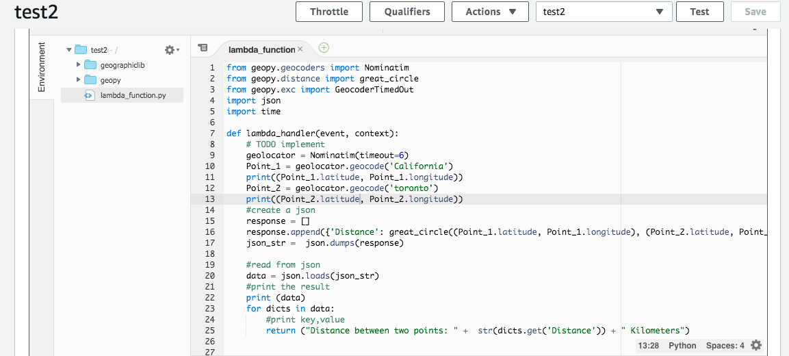 Create An Aws Lambda Function To Make An Api Call Using Geopy Pypi
