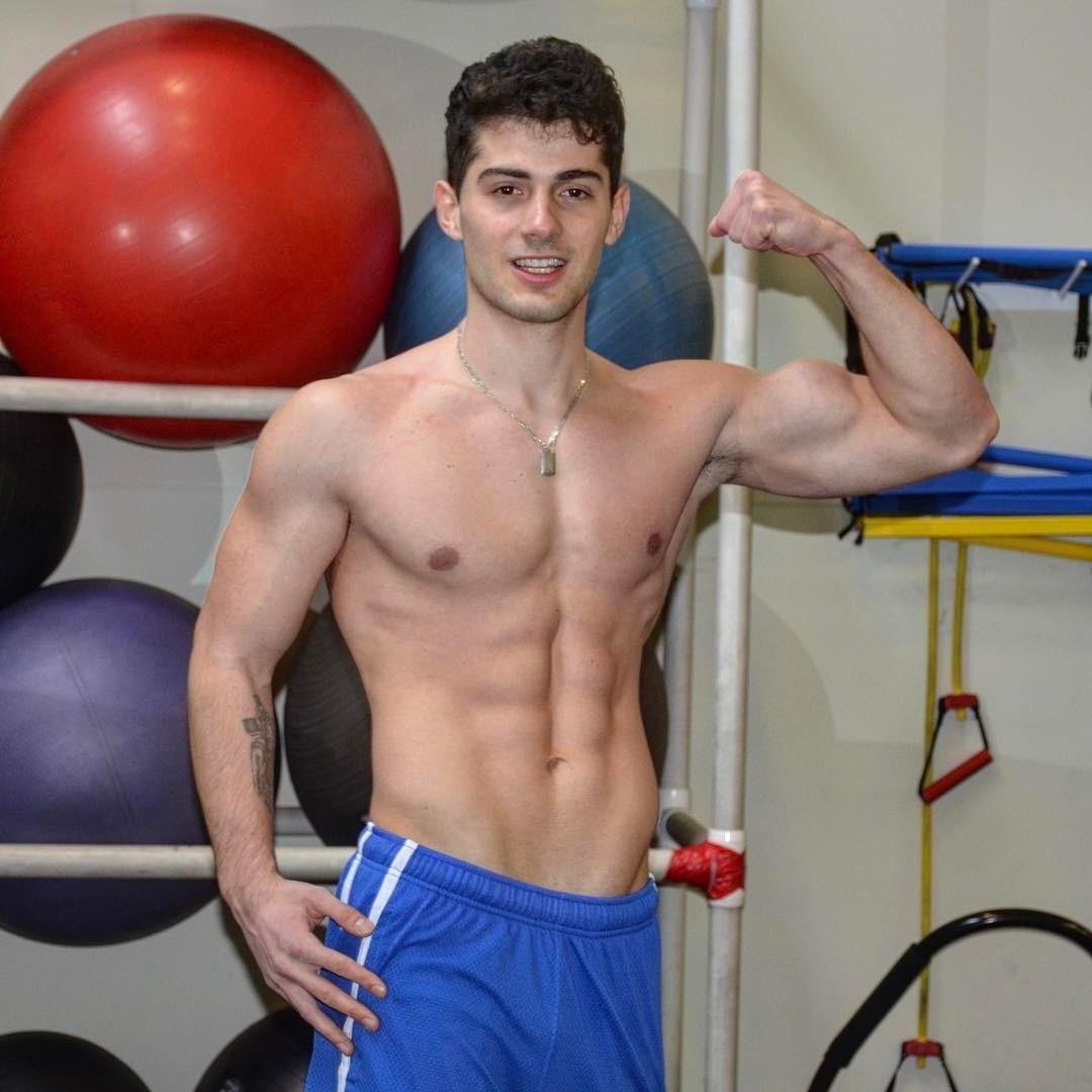 Cute College Bro Shirtless Fit Body Young Gym Hunk Fist Pump Biceps Abs