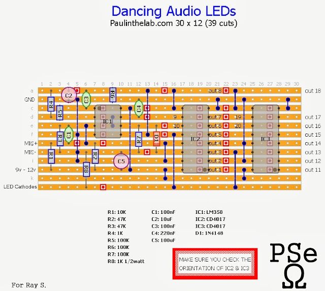 Paul In The Lab: Sound Activated Dancing LEDs Stripboard Veroboard ...