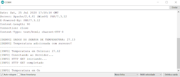 Figura 13: Temperaturas sendo adicionadas no banco de dados através do ...