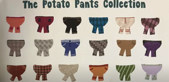 Momo celebrating time to read: Potato Pants by Laurie Keller