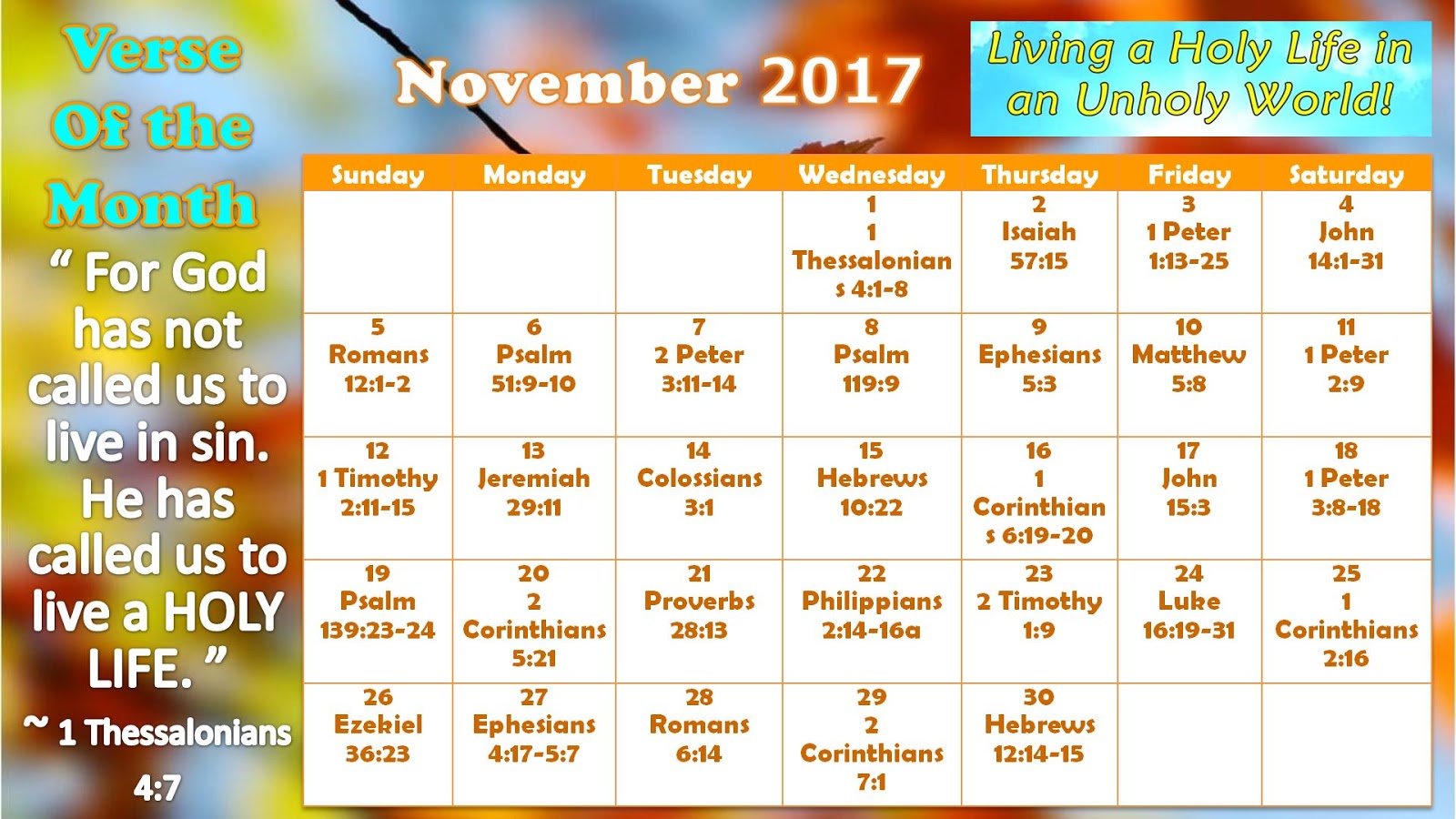 Godly Woman Daily Calendar - November 2017 - Printable Version