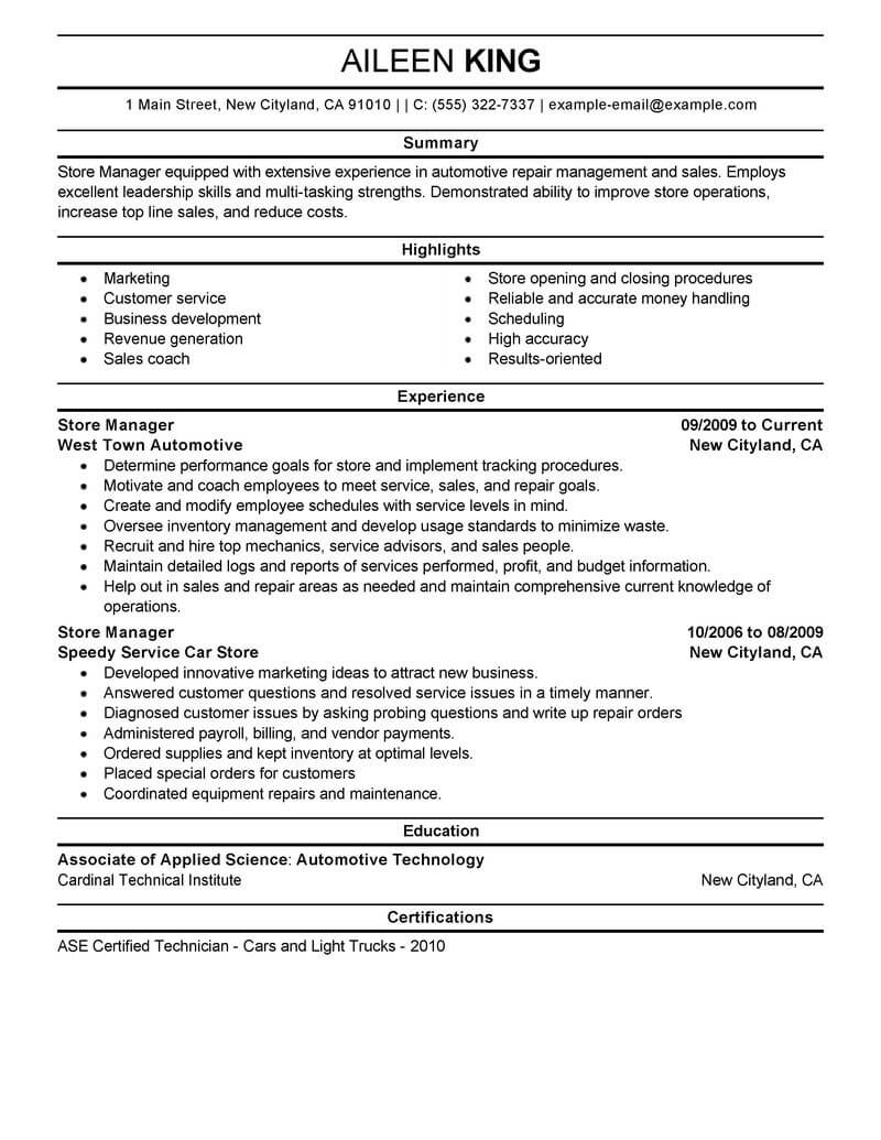 Sample Resume Management Position ~ Resume Letter