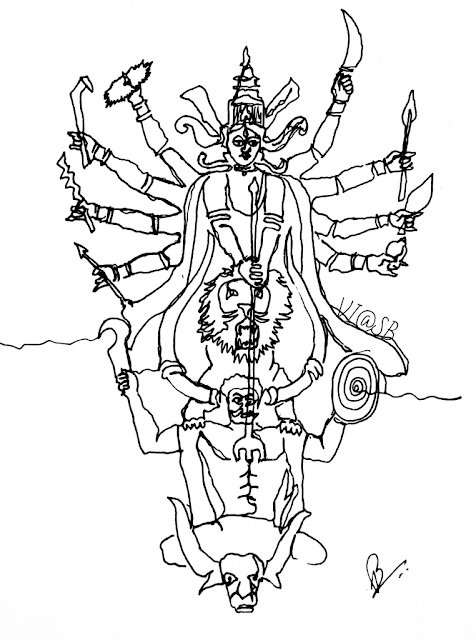 Vivid Imaginations (Sketch Art): Devi Durga Durgotinashini (oneline art)