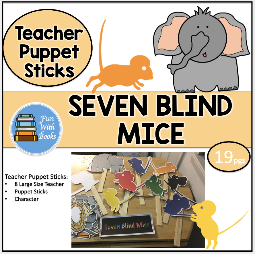 SEVEN BLIND MICE TEACHER PUPPET STICKS ~ Book Units by Lynn