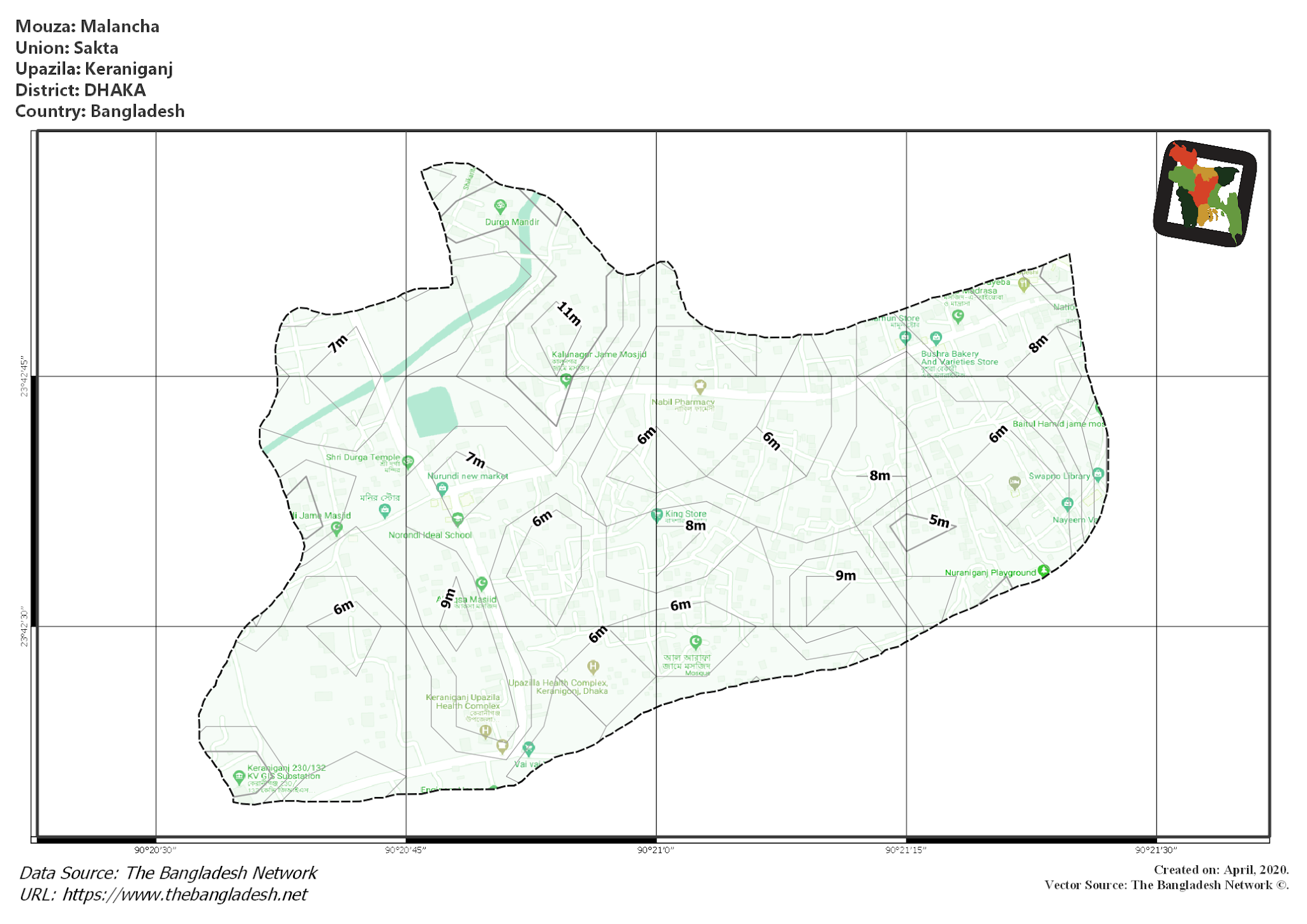 Map of Malancha Mouza, Keraniganj, Dhaka