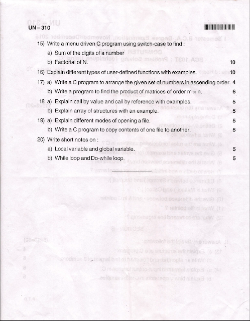 Bangalore University B C A Computer Science Bca 103t Problem Solving Techniques Using C