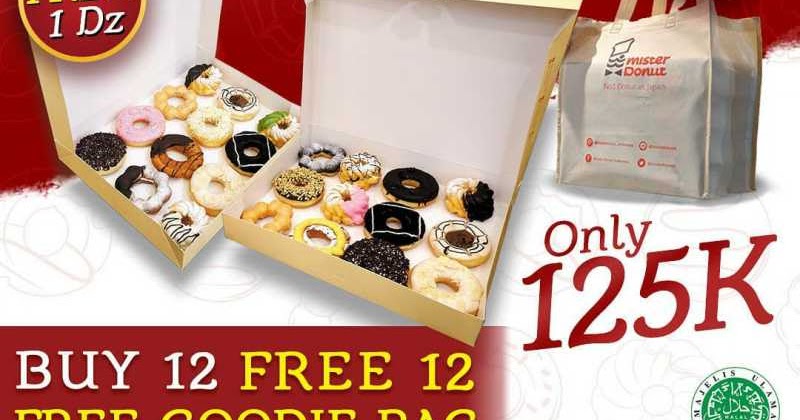 Promo Mister Donut Paket Merdeka Beli 1 Dozen atau 12 Pcs Gratis 12 ...