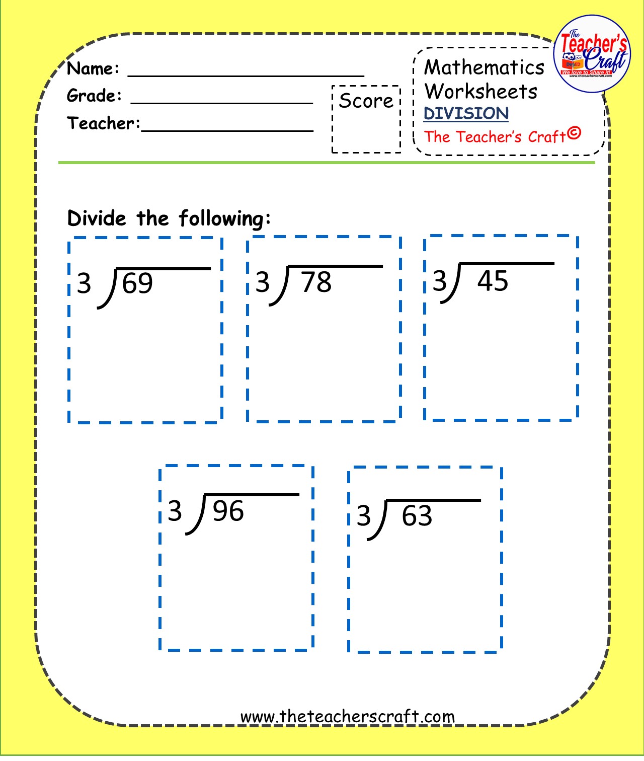 Division Worksheets Level 2 - The Teacher's Craft
