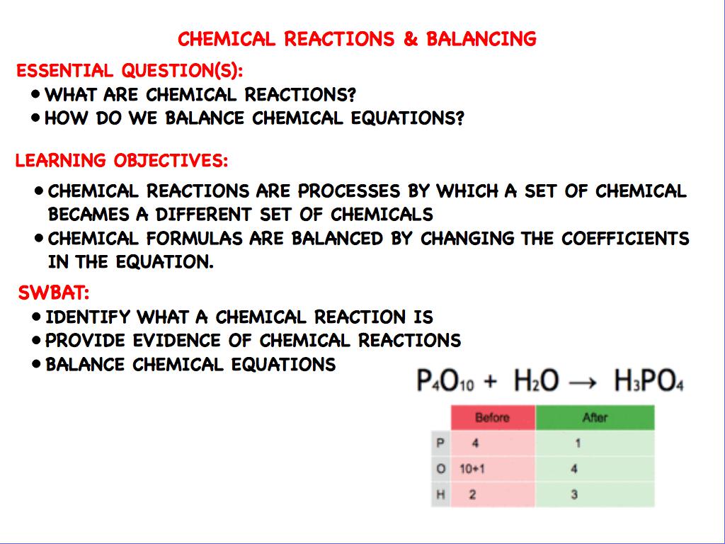 CHEMISTRY: CHEMICAL REACTIONS & BALANCING
