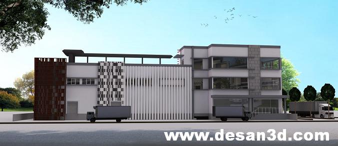 Desain bangunan pabrik kantor office minimalis modern - GAMBAR3D