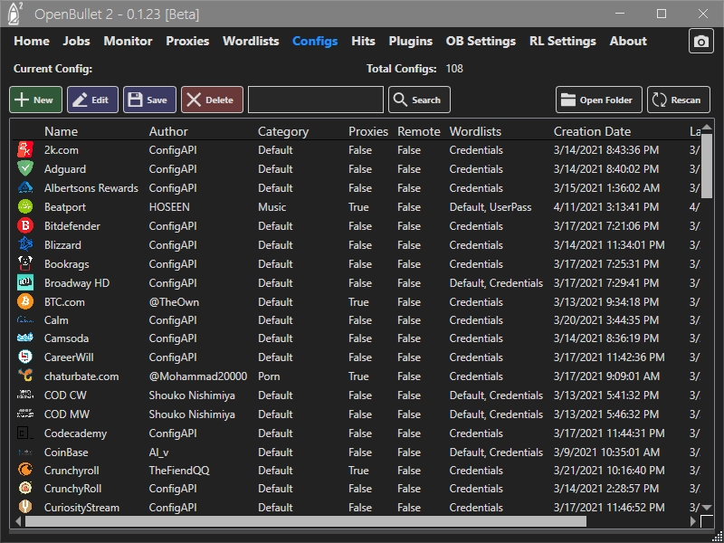108 openbullet 2 configs 09/2021