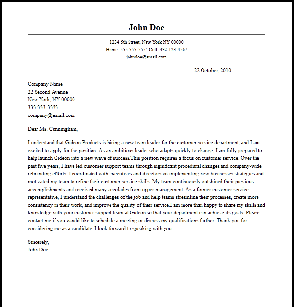Leadership Cover Letter ~ Resume Letter