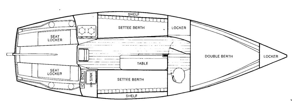 Ericson 25, Oystercatcher: Ericson 25, Diagram, Overhead View, Original