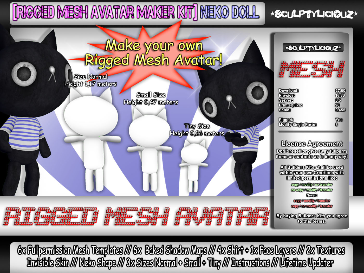 SculptyliciouZ Builders Kits: New [Rigged Mesh Avatar Maker Kit] Neko Doll