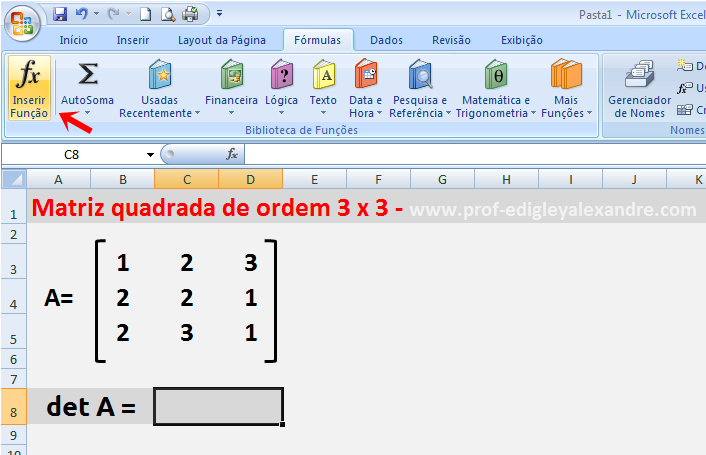 Calculando determinantes de matrizes usando o Excel [matriz quadrada ...