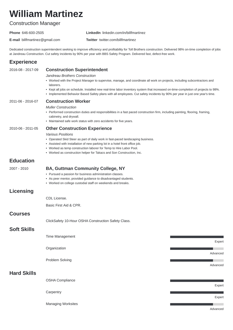 Construction Worker Resume Objective ~ Resume Letter