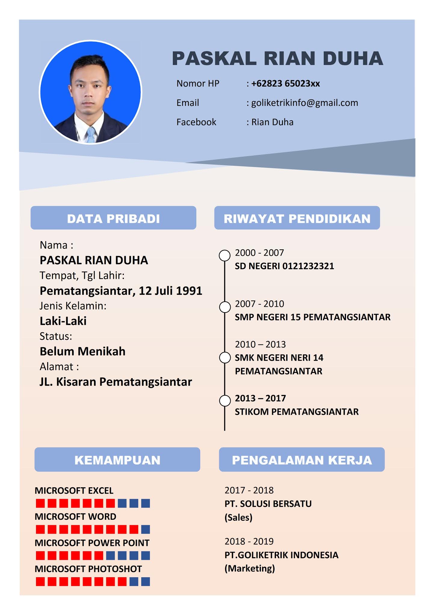 CV Lamaran Kerja Word (Docx) Download Gratis dan Mudah Di Edit - Goliketrik