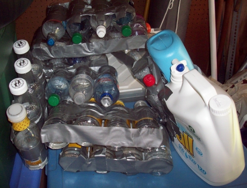 College DownTime: Making the Blocks for the Plastic Bottle Raft