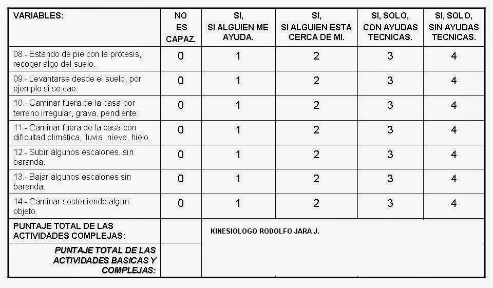 ESCALAS PARA EVALUAR Y CLASIFICAR USUARIOS AMPUTADOS: LOCOMOTOR ...
