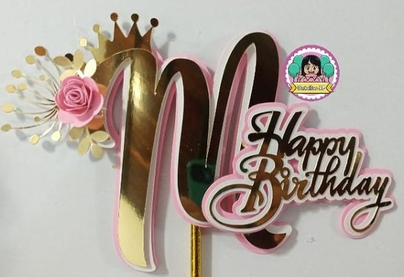 Topper Inicial Happy Birthday M - Mis Toppers Tus Toppers