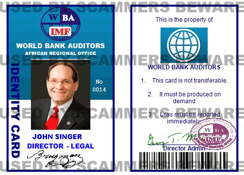 FRAUD FYI: 419 scam email with Fake ID from World Bank Auditors Mr ...