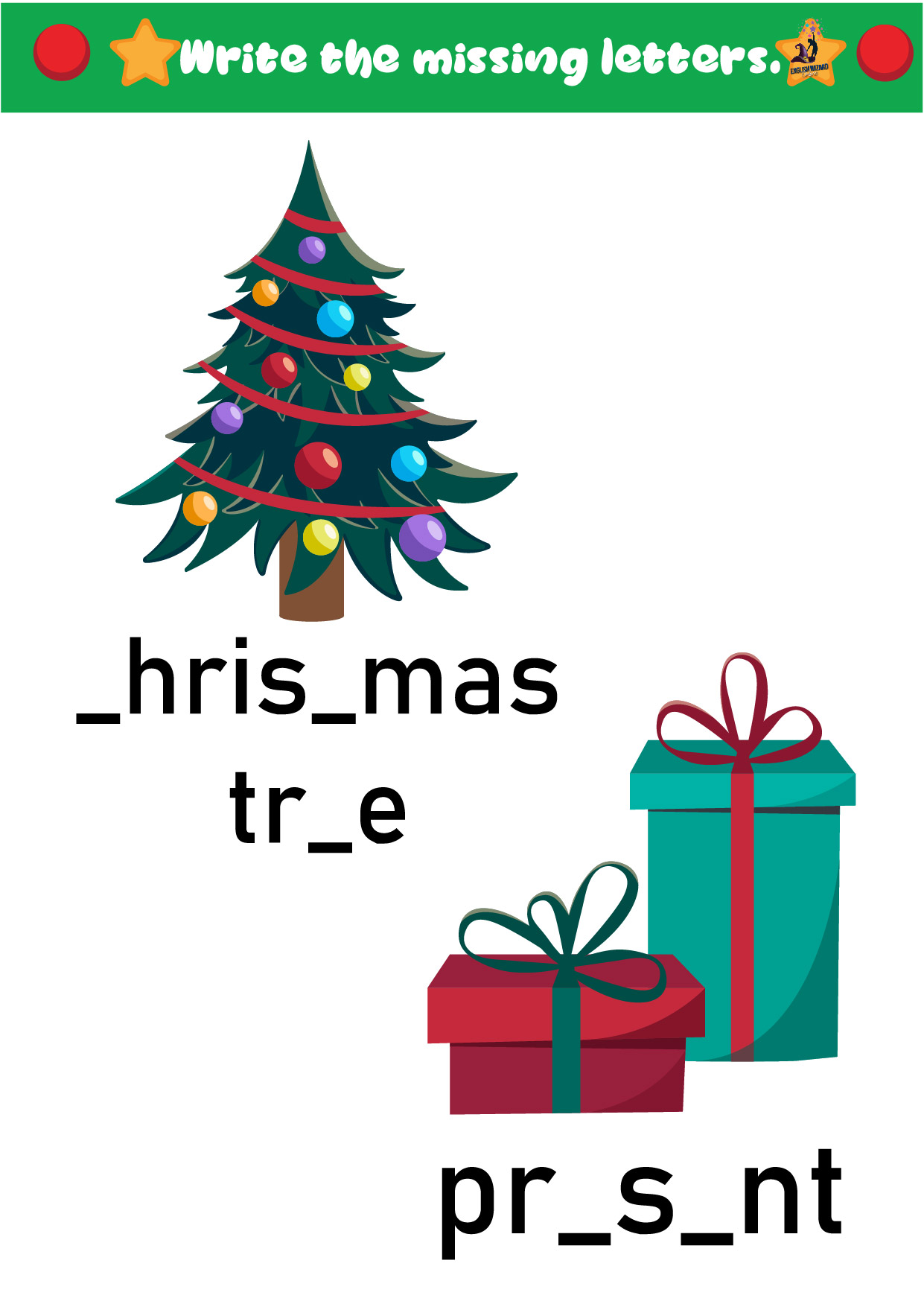 English Wizard Online: ABC Christmas Video, Worksheets, Flashcards ...