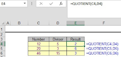 Excel Commands: Quotient (Returns the integer portion of a division)