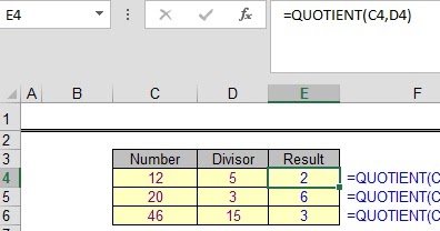 Excel Commands: Quotient (Returns the integer portion of a division)