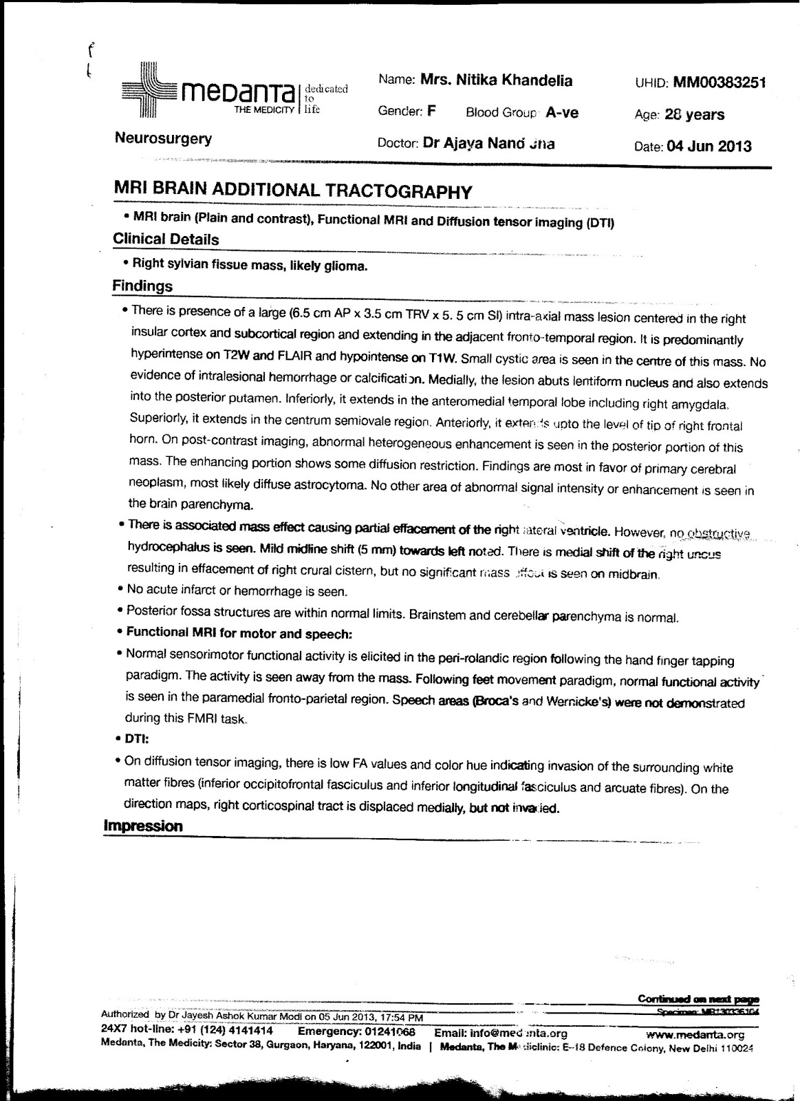 Nitika khandelia medical reports: 2013