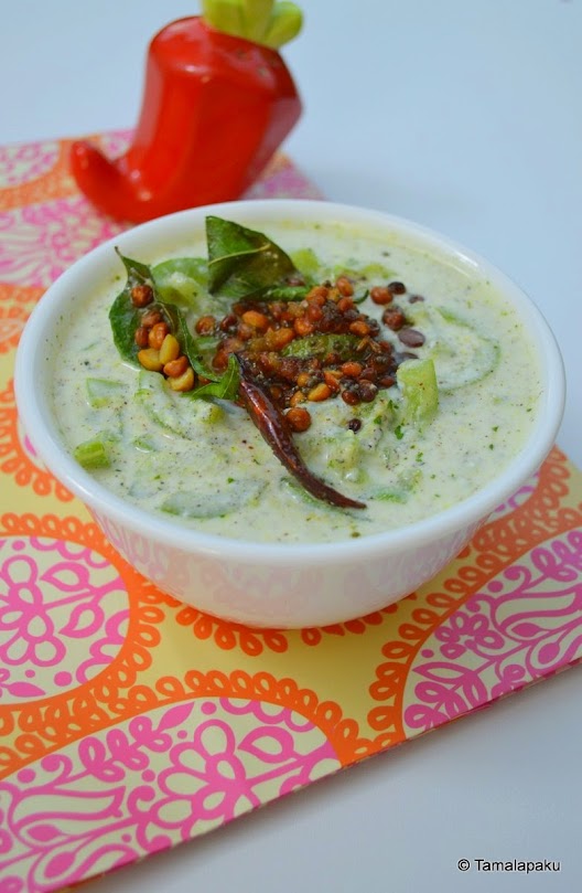 Potlakaya Perugupachadi ~ Snake Gourd Raitha ~ Tamalapaku