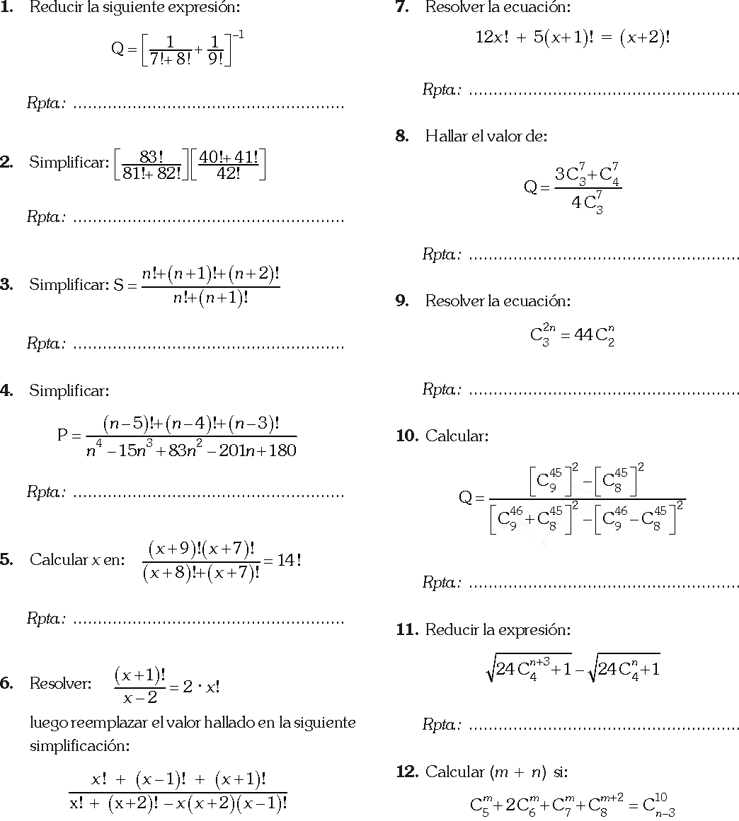 FACTORIAL Y COMBINATORIO COEFICIENTE BINOMIAL EJERCICIOS RESUELTOS PDF
